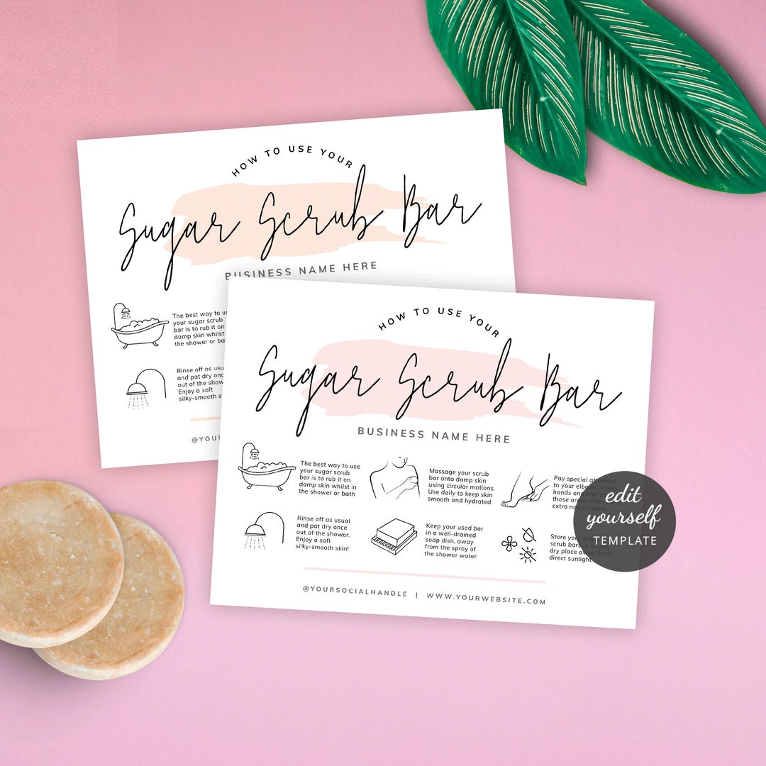 Sugar Scrub Bar Care Instructions Template, Custom Body Butter ...
