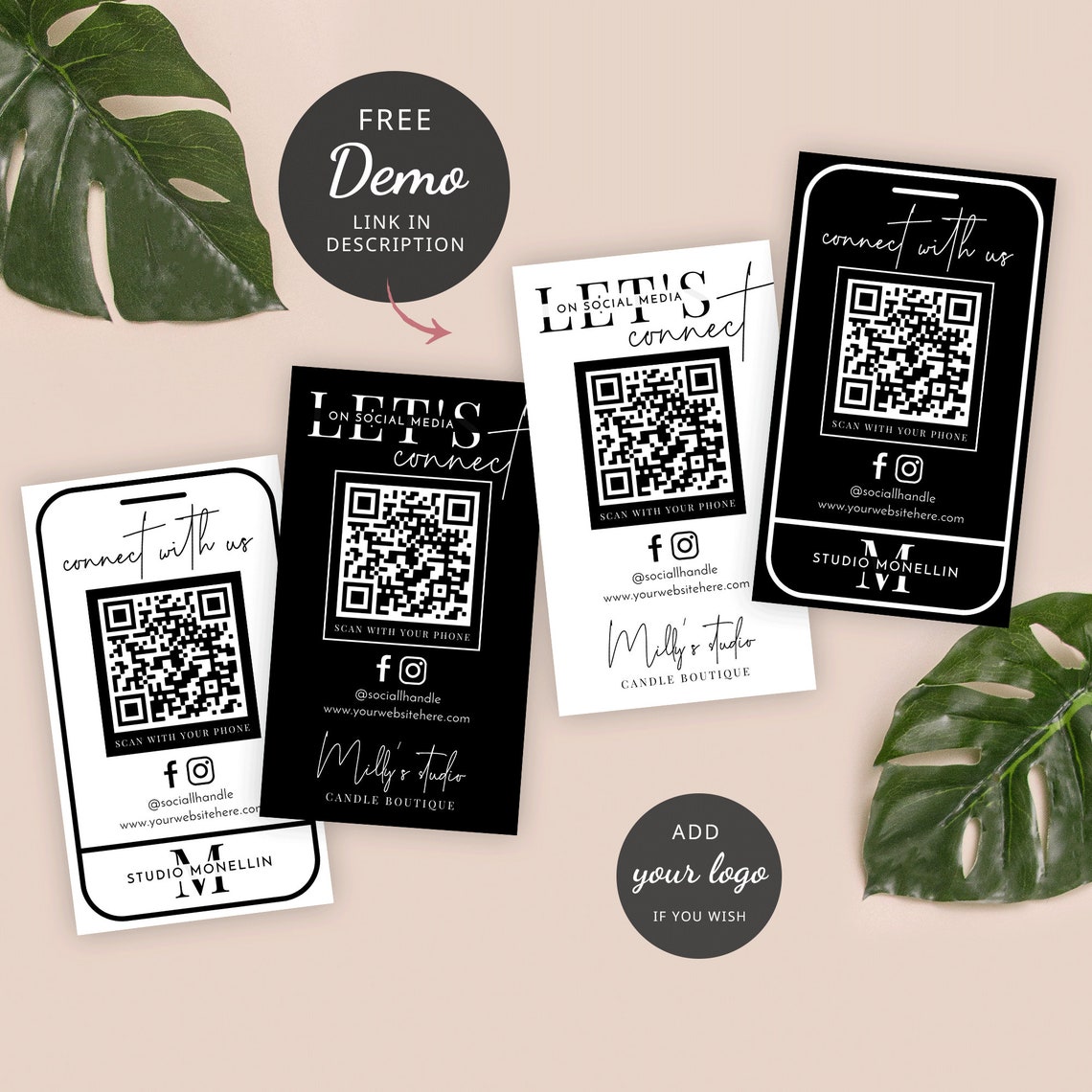 Connect With Us QR Code Business Cards Minimalist Social - Etsy