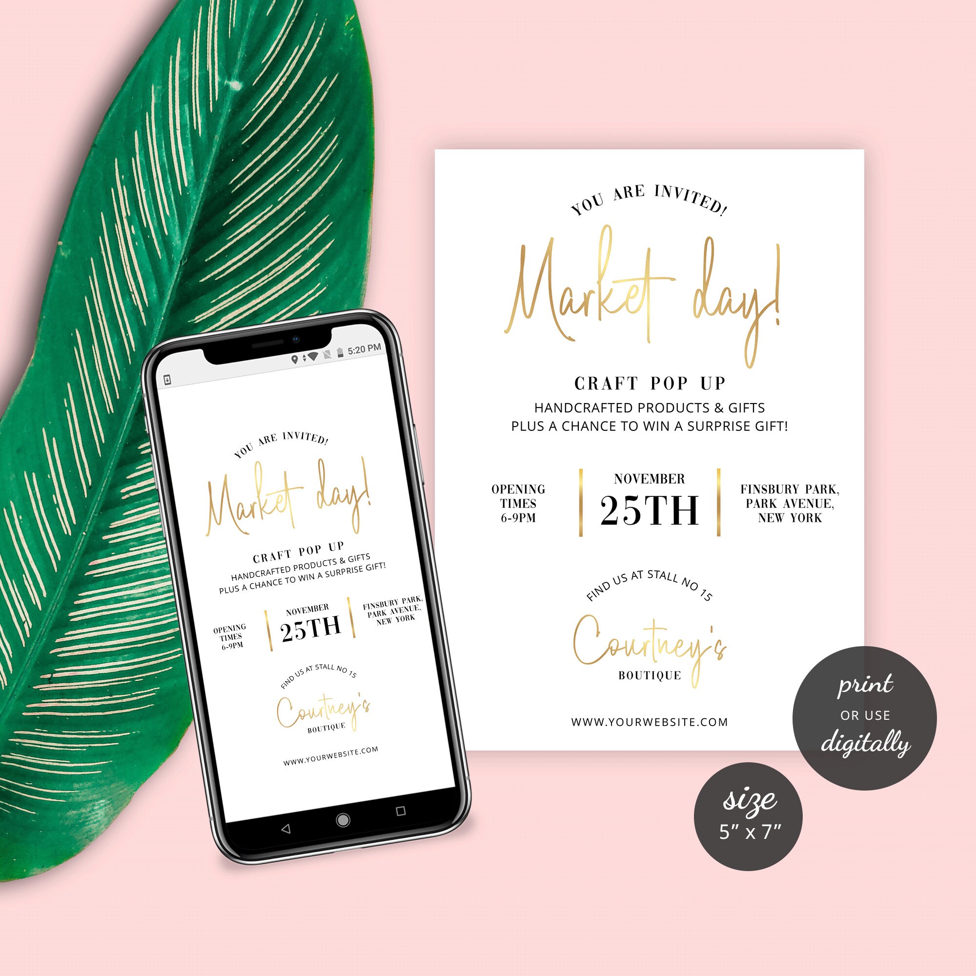 DIY Market Day Flyer Template Faux Gold Market Stall Invite - Etsy