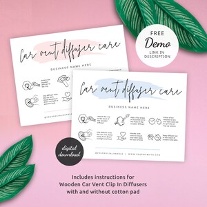 Car Vent Diffuser Care Card Template, Essential Oil Wooden Car Diffuser ...