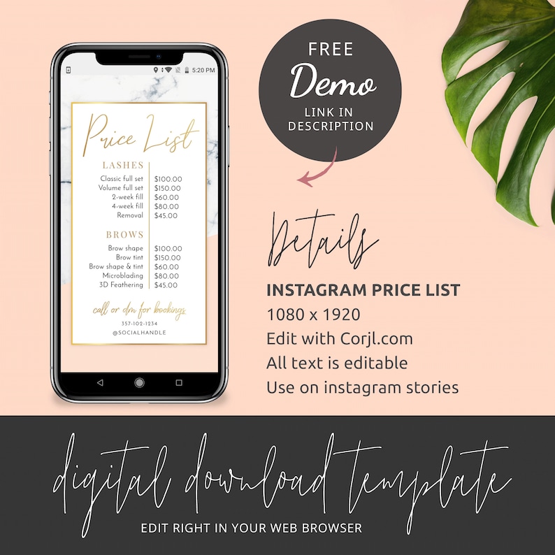 Instagram Price List Template Digital Price List Beauty - Etsy