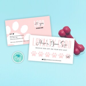 Pet Salon Loyalty Card Template, Dog Groomer Rewards Cards Blush Pink ...