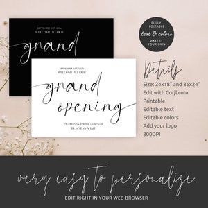 Business Grand Opening Welcome Sign Template, Elegant Boutique Launch ...