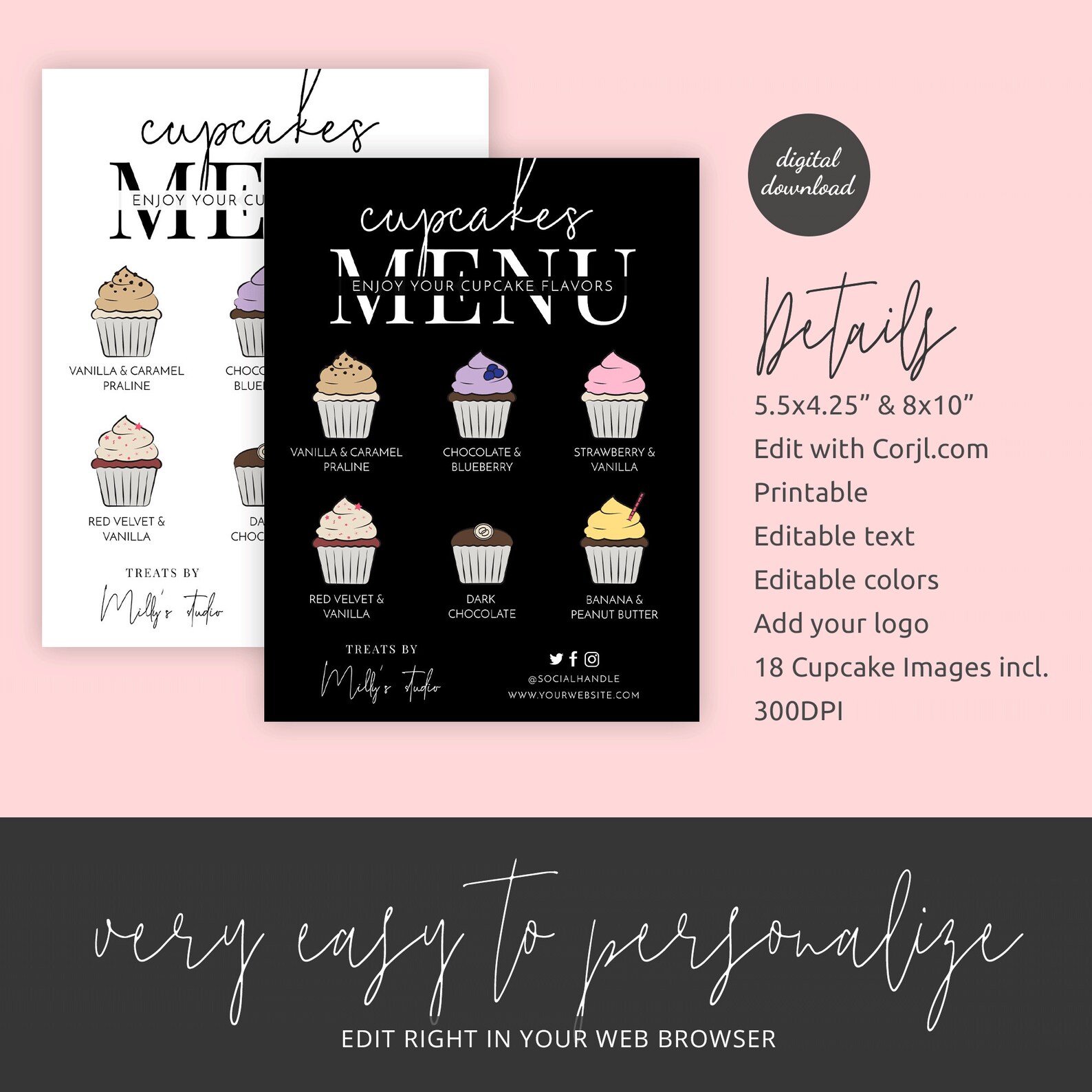 DIY Cupcake Menu Template Minimalist Cupcakes Flavor List - Etsy