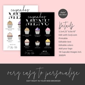 DIY Cupcake Menu Template, Minimalist Cupcakes Flavor List, Printable ...