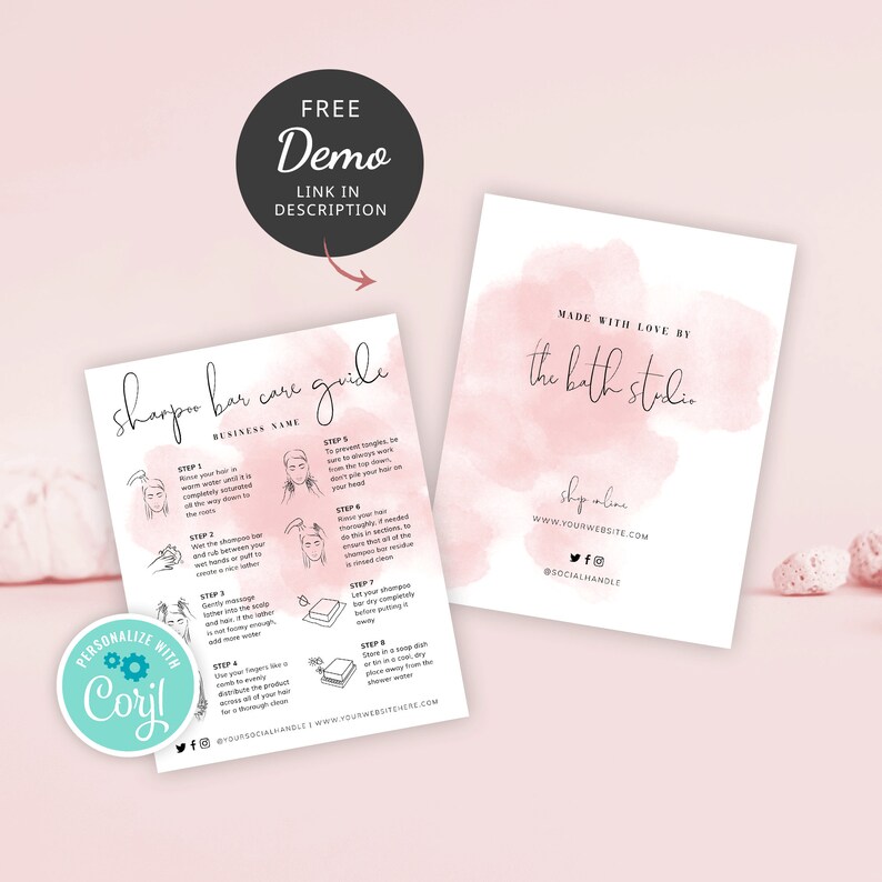 Shampoo Bar Care Card Template, Editable Shampoo Bar Care Instructions ...