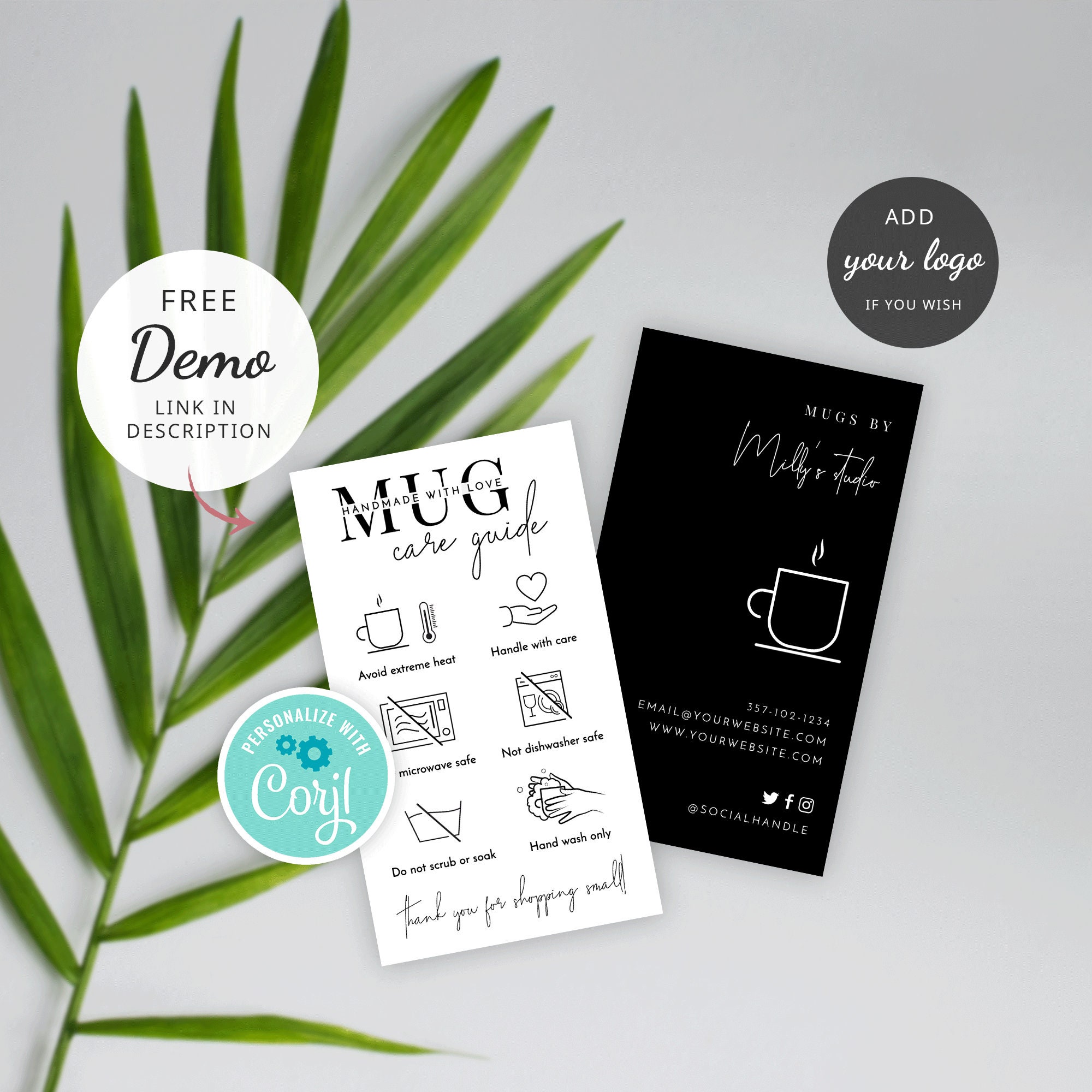 Mug Care Card Template, MINI Coffee Cup Care Guide, Editable Mugs Care ...