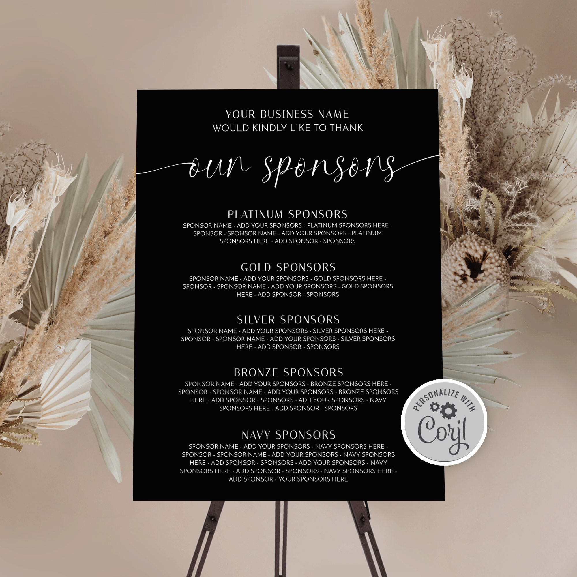 Business Sponsors Sign Template, Minimalist Gala Signage, Printable ...