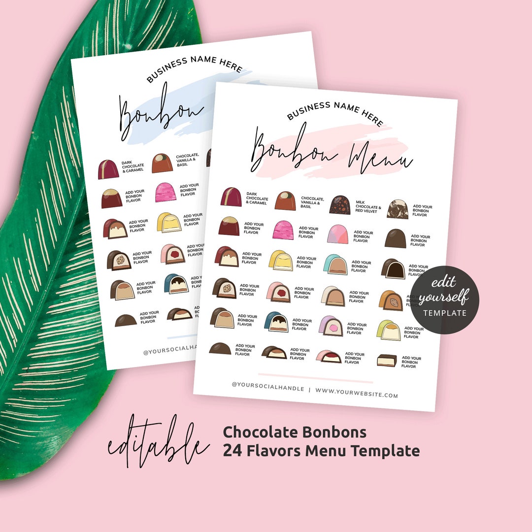 24 Bonbon Flavors Menu Template, DIY Chocolates Flavors Guide ...