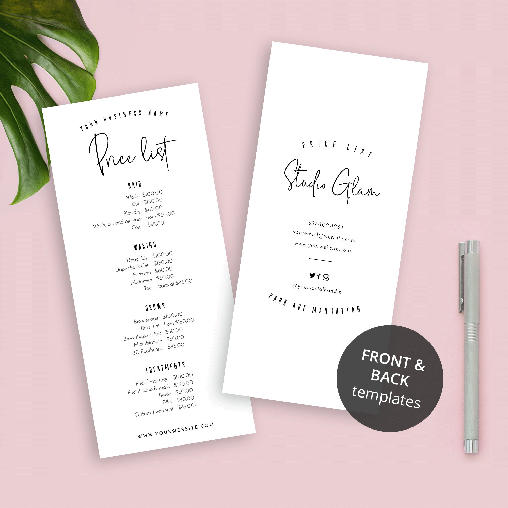 Minimal Pricing List Rack Card Template Printable Business | Etsy