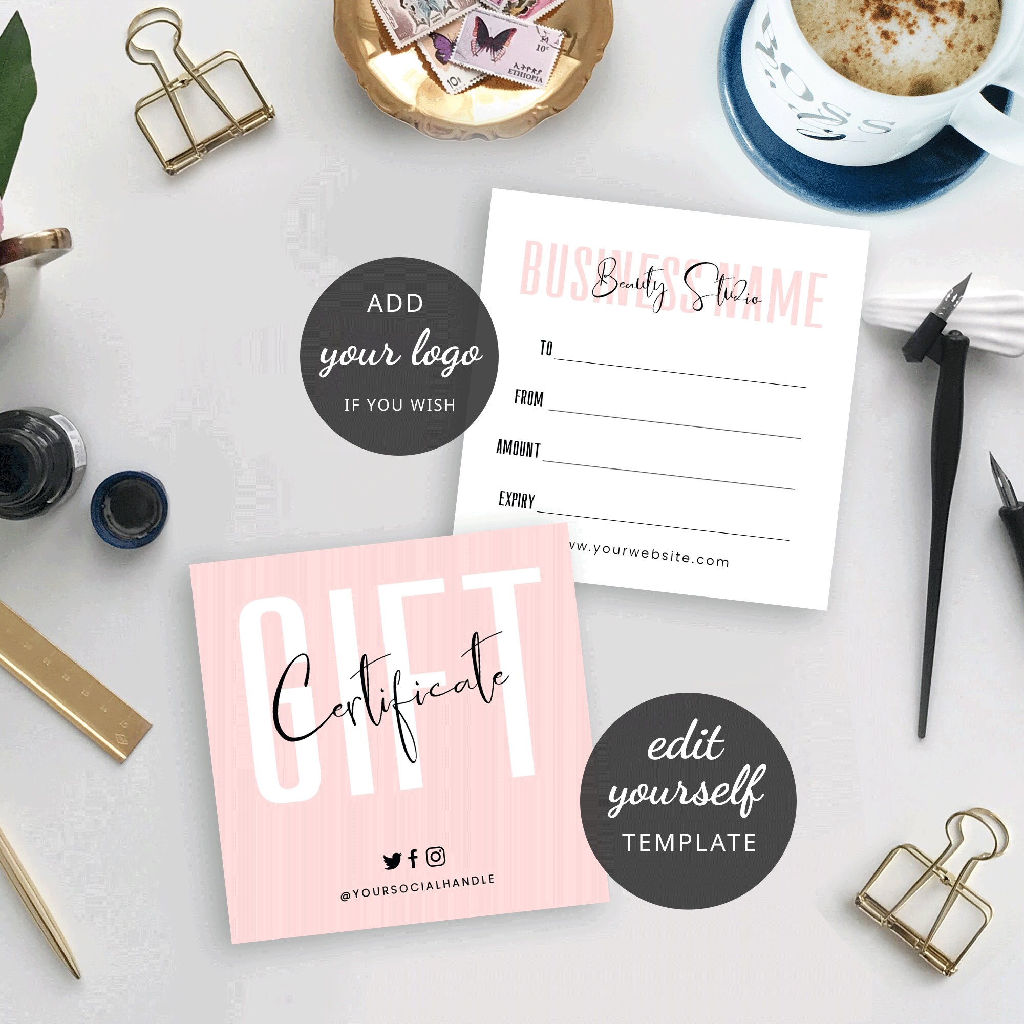 Business Gift Certificate Template, Editable Gift Vouchers, DIY Gift ...