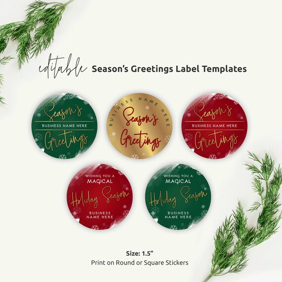 Season's Greetings Label Template Christmas Thank You for | Etsy