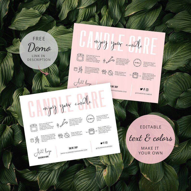 Customizable Candle Care Guide, Feminine Candle Care Card Template ...