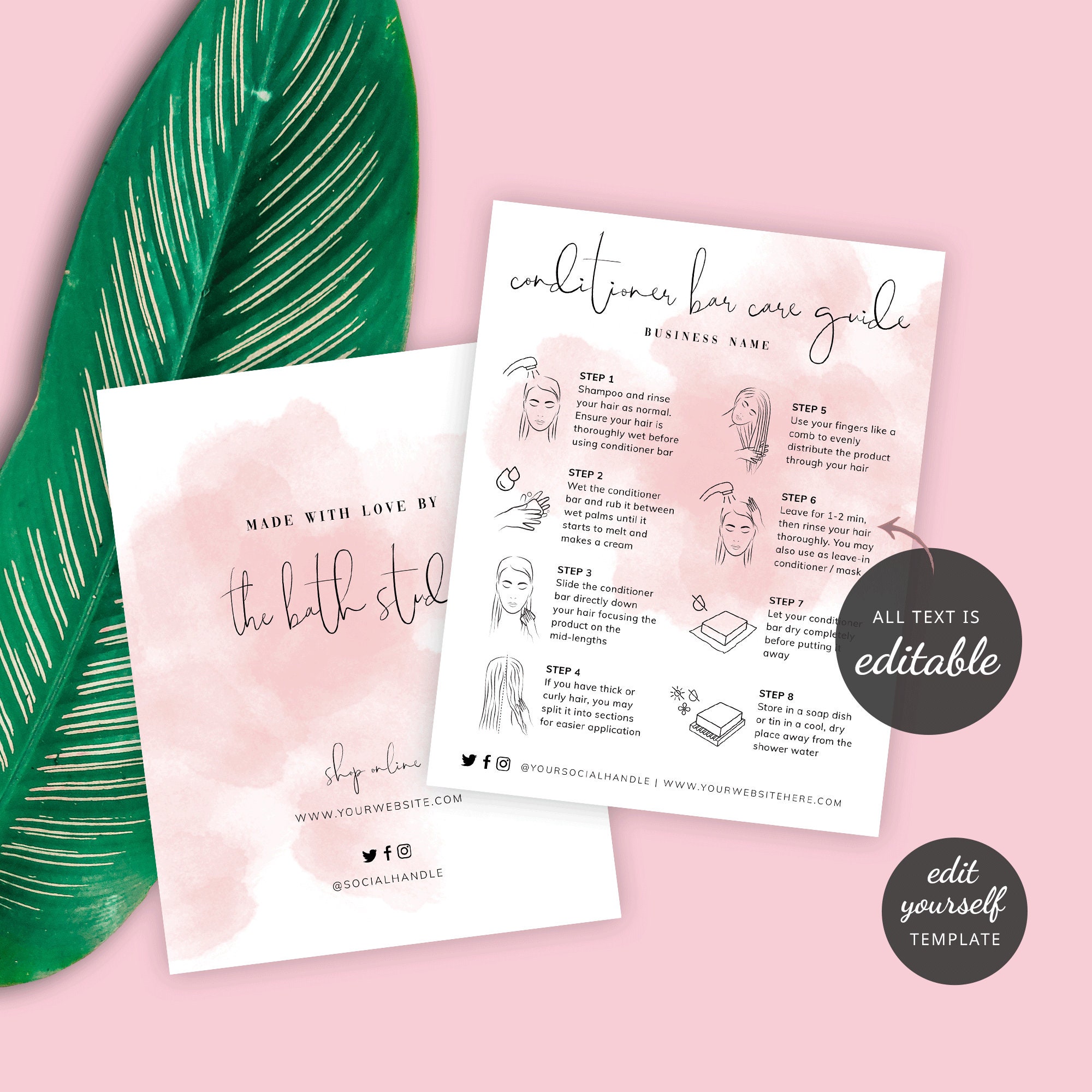 Conditioner Bar Care Guide Template, Editable Solid Conditioner Care ...