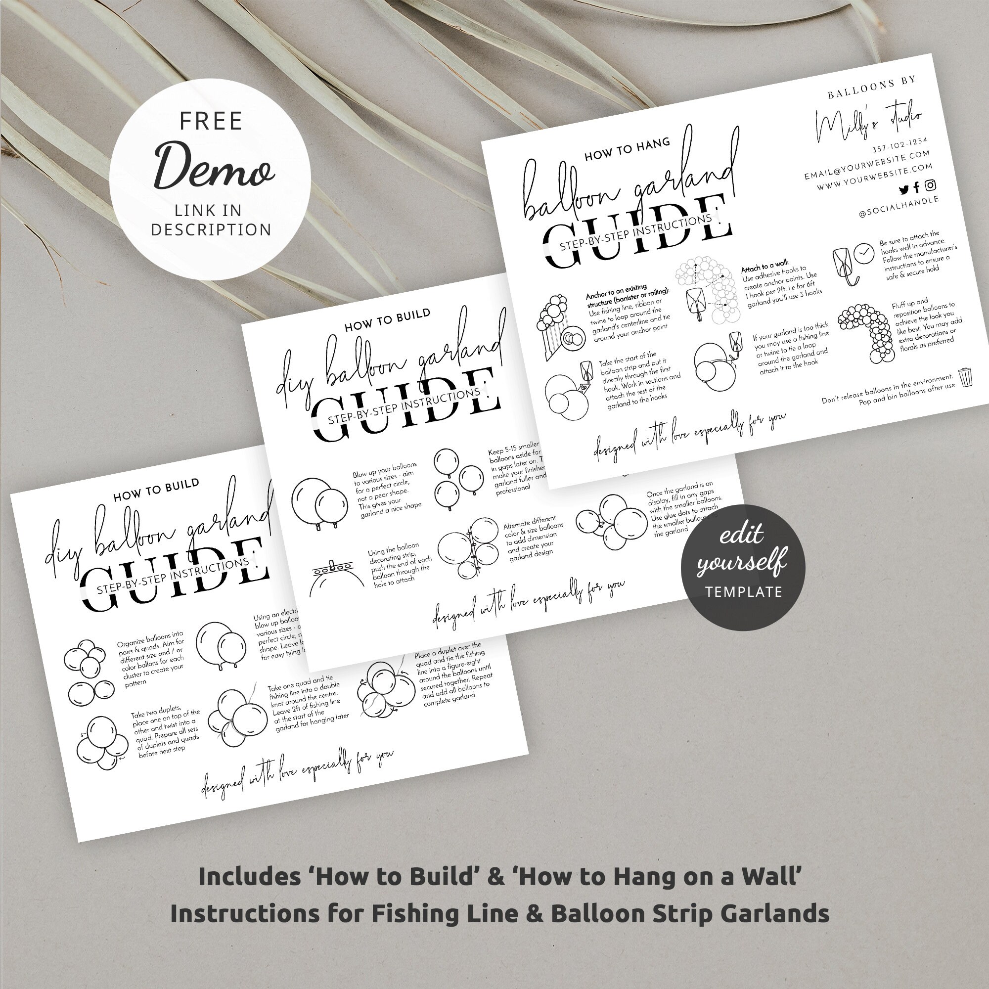 DIY Balloon Garland Kit Instructions Template, Minimalist Balloon Arch ...