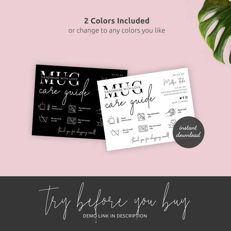 Mug Care Instructions Template Editable Hot Cup Care Cards - Etsy