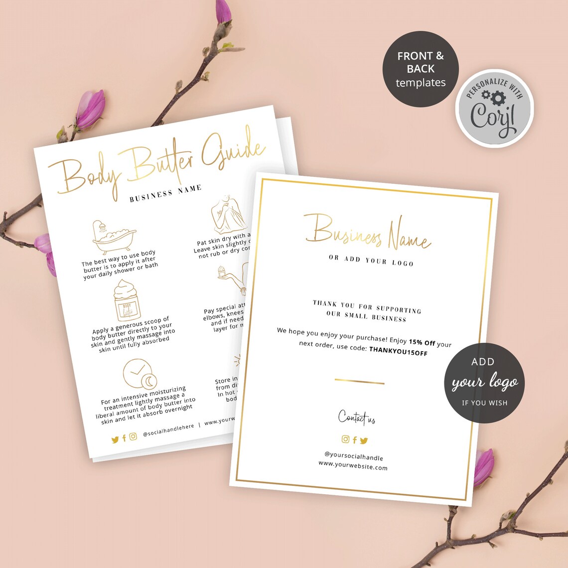 Whipped Body Butter Care Card Template Faux Gold Body Lotion - Etsy