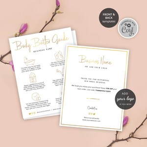 Whipped Body Butter Care Card Template, Faux Gold Body Lotion Care ...