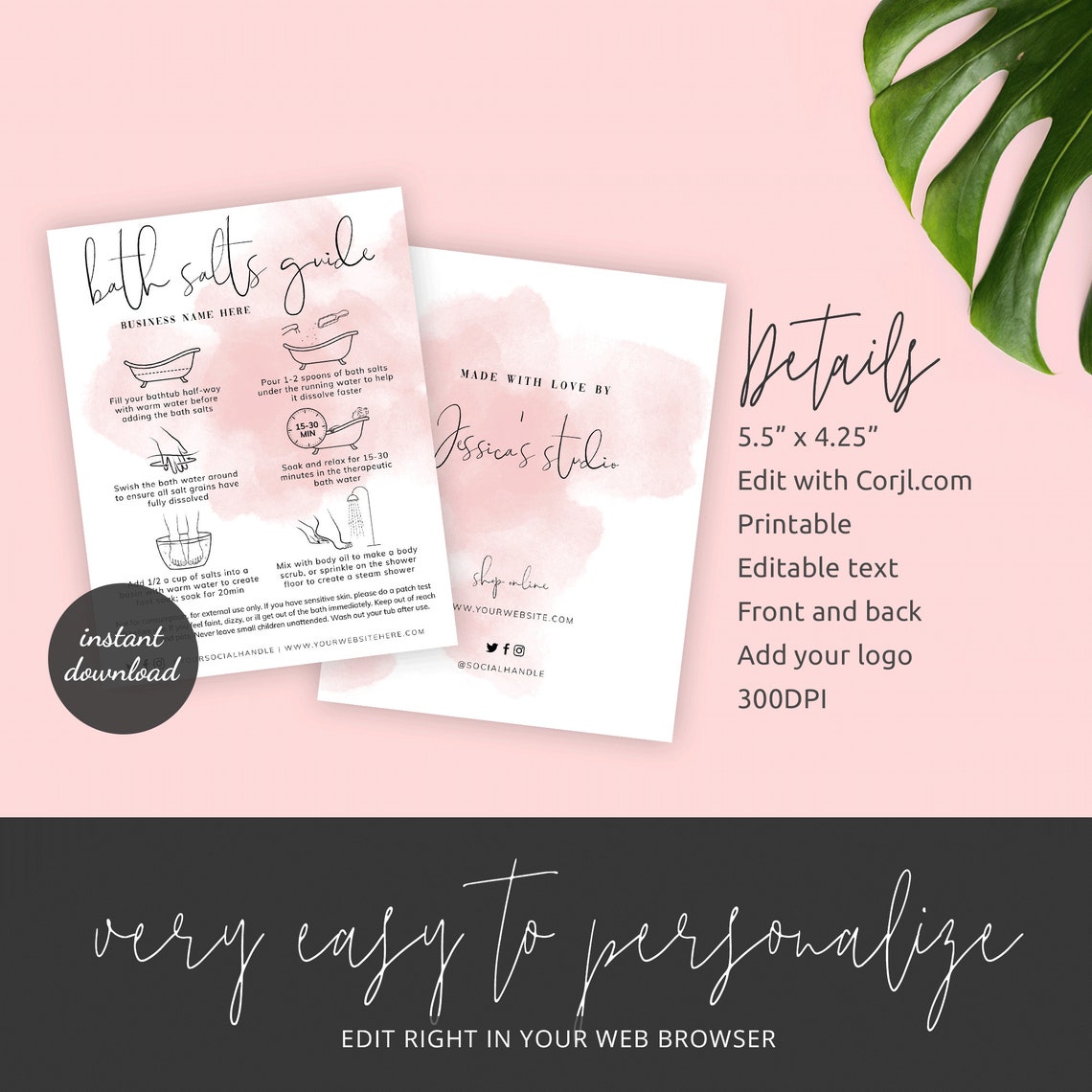 Feminine Bath Salts Care Card, Printable Bathtub Soak Care Guide ...