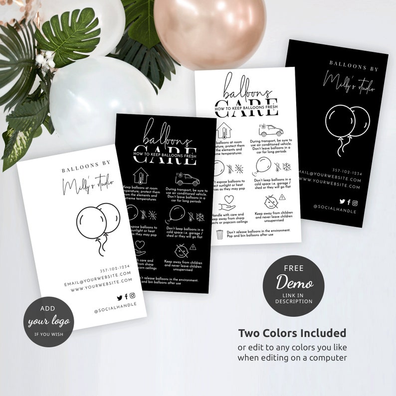 Balloons Care Card Template Editable Air and Helium Balloon - Etsy