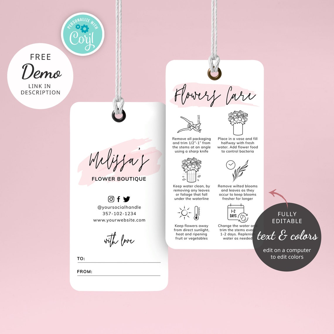 Florist Hang Tag Template Printable Flowers Care Instructions - Etsy