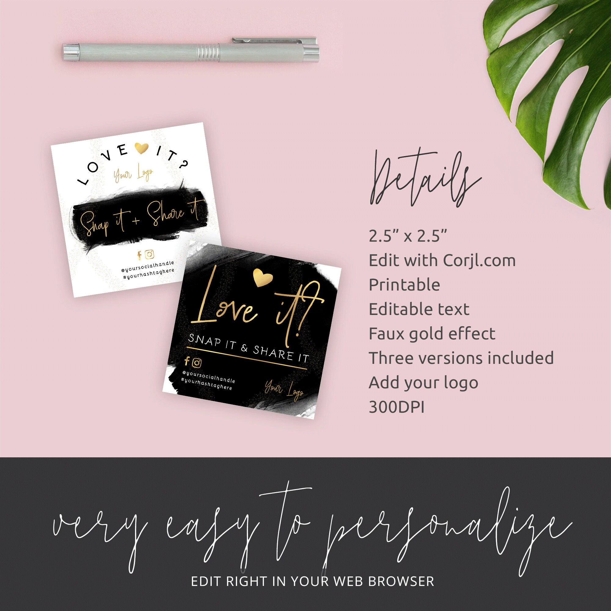 Editable Snap and Share Cards, Printable Share on Social Media Stickers ...