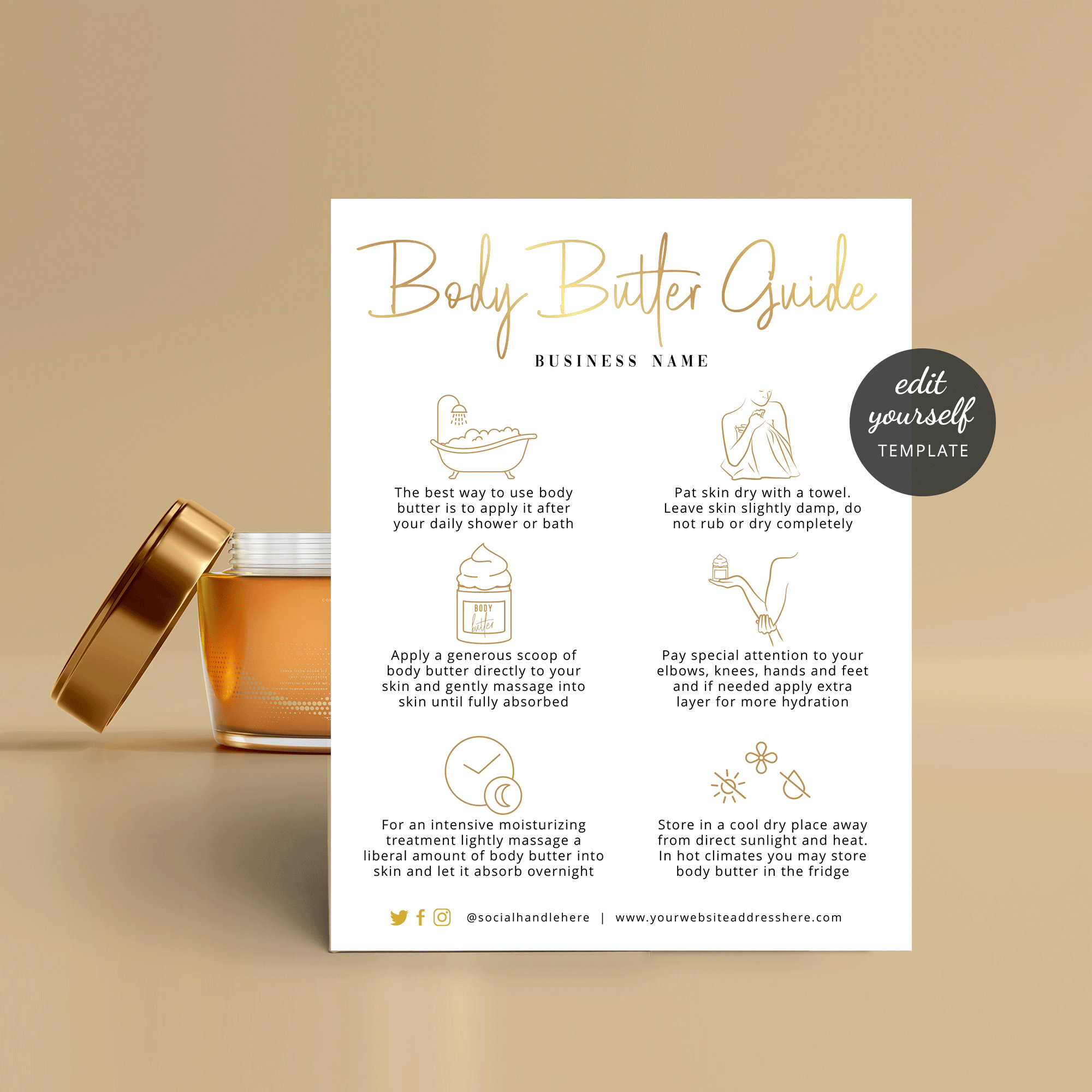 Whipped Body Butter Care Card Template Faux Gold Body Lotion - Etsy