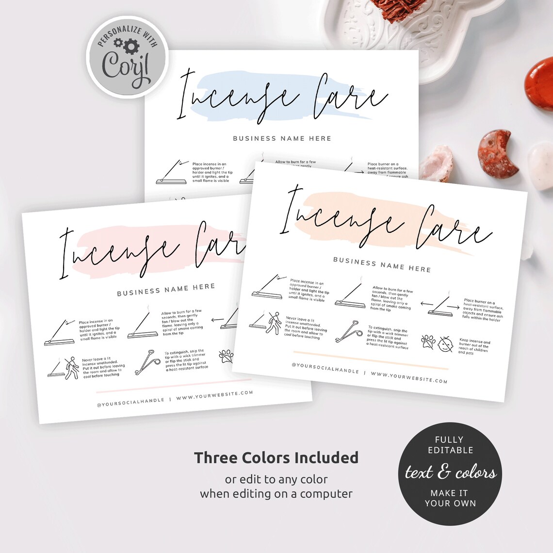 Incense Stick Care Card Template, Editable Aromatherapy Scented Sticks ...