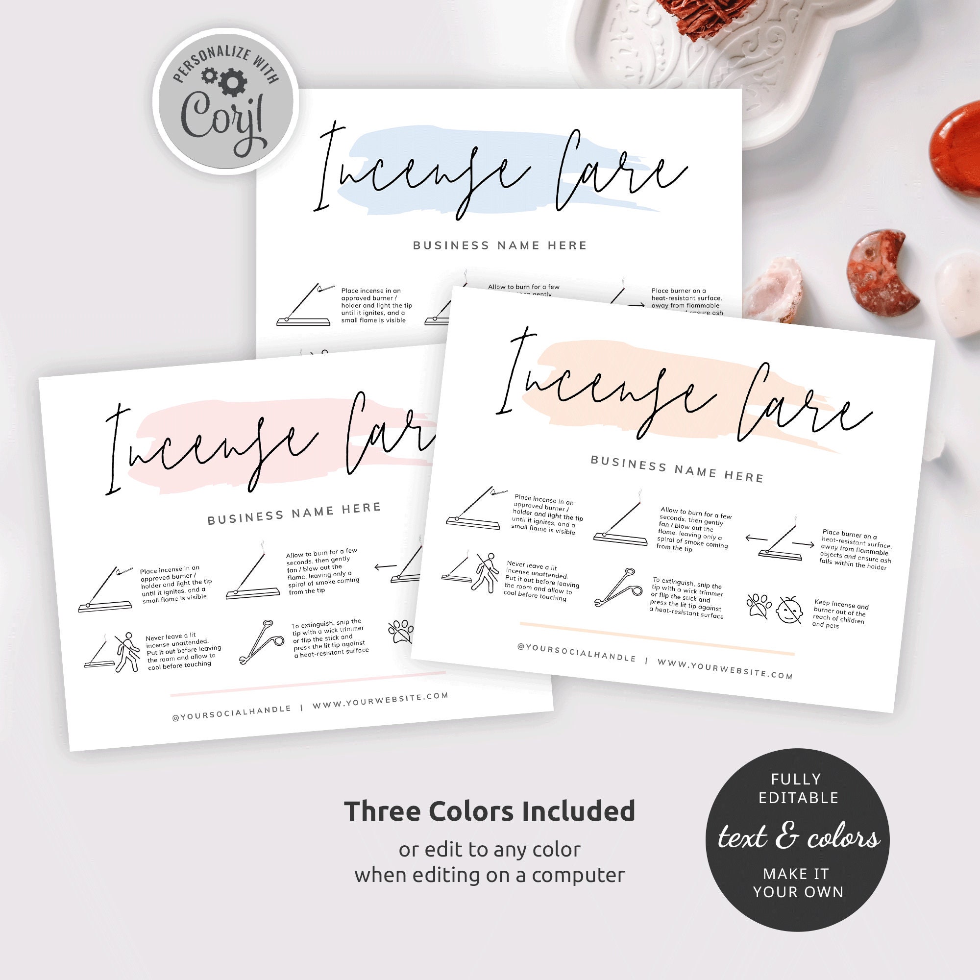 Incense Stick Care Card Template Editable Aromatherapy - Etsy