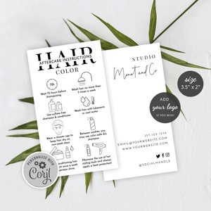 Hair Color Aftercare Card Template, Dyed Hair Care Card Printable ...