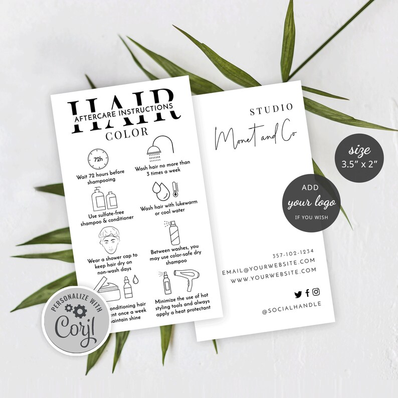 Hair Color Aftercare Card Template, Dyed Hair Care Card Printable ...