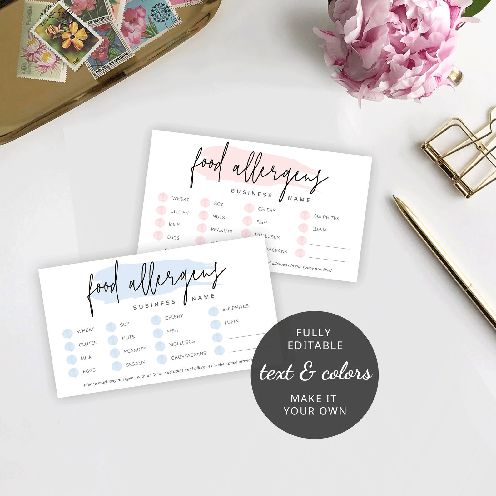 Printable Food Allergens Template, Editable Allergies Card Template ...