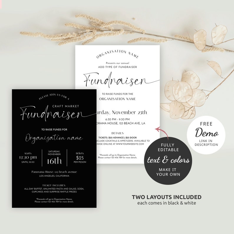 Charity Fundraiser Template, Editable Business Event Invite Design ...