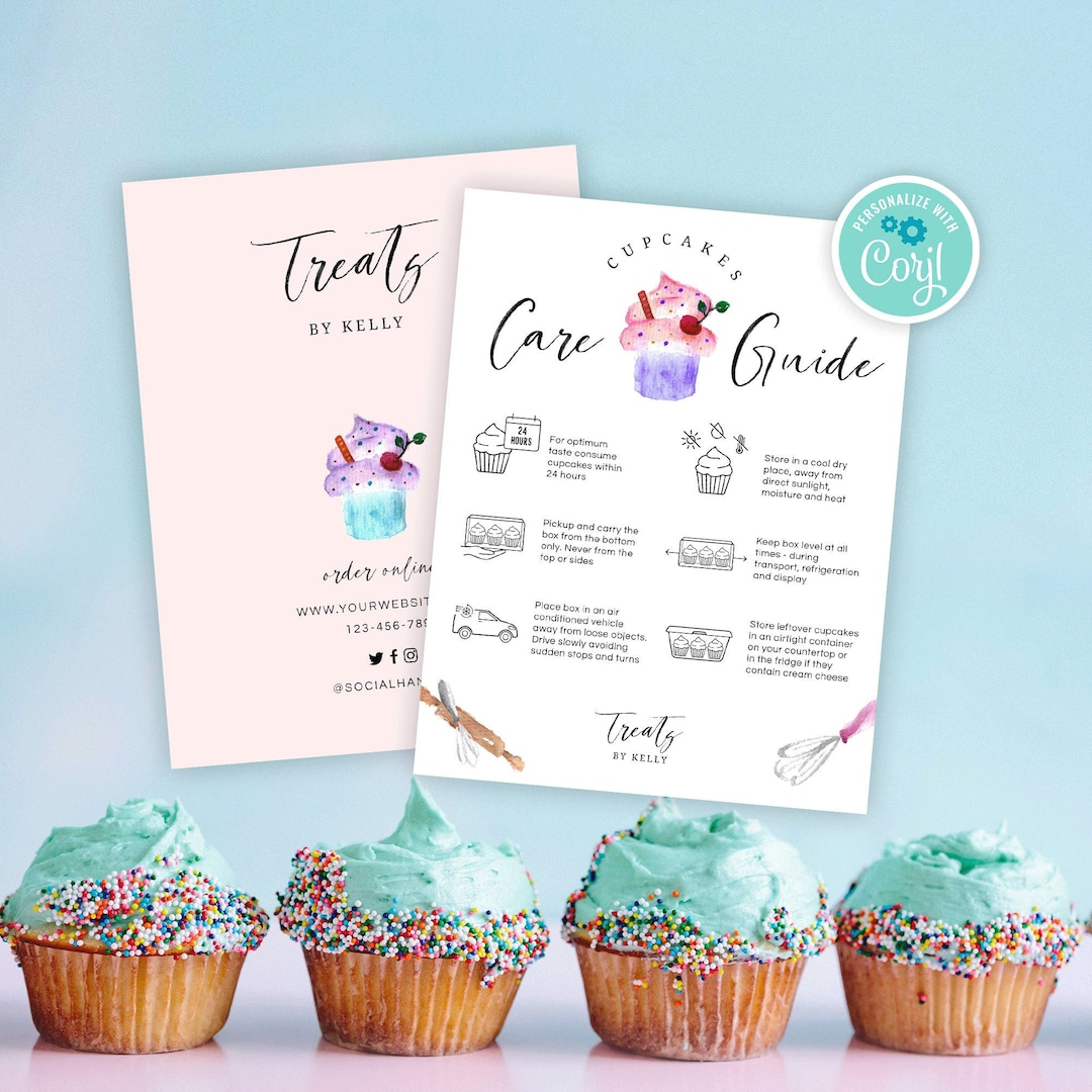 DIY Cupcake Care Guide Template, Feminine Cupcake Storage Instructions ...
