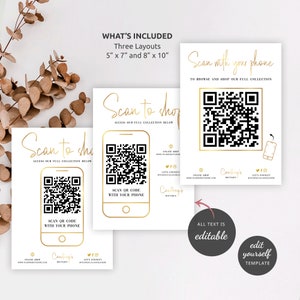 Custom QR Code Board Template, White & Gold QR Scan Sign Design, 5x7 ...