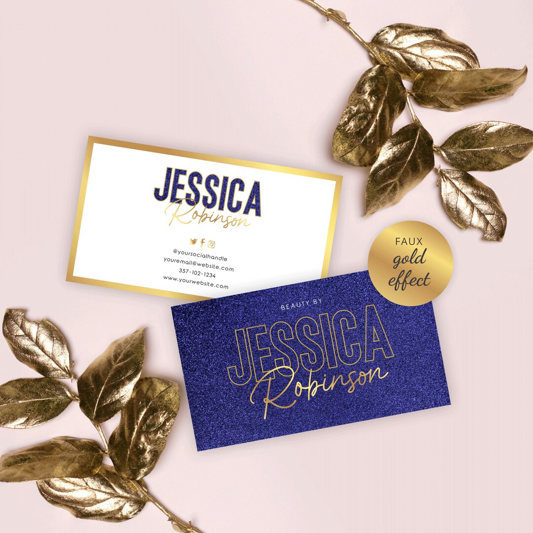 Business Card Template, Printable Calling Cards, Blue & Gold Company ...