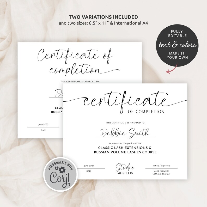 Elegant Certificate of Completion Instant Award Certificate - Etsy