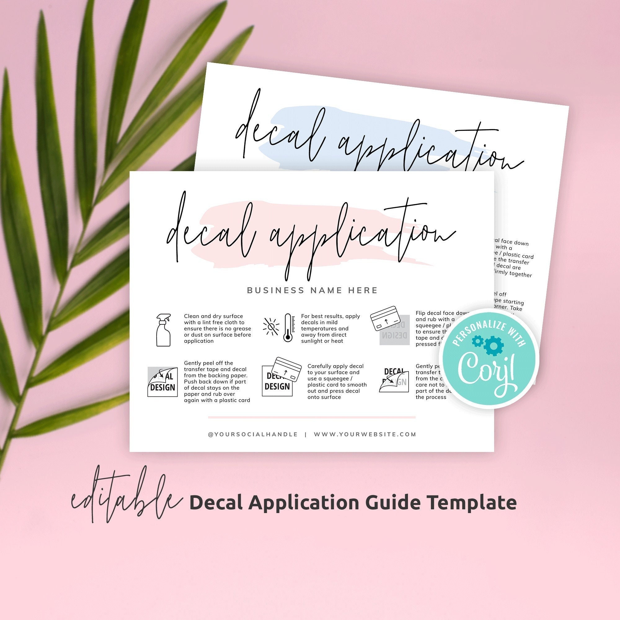 Decal Application Guide Template Editable Vinyl Stickers Care - Etsy