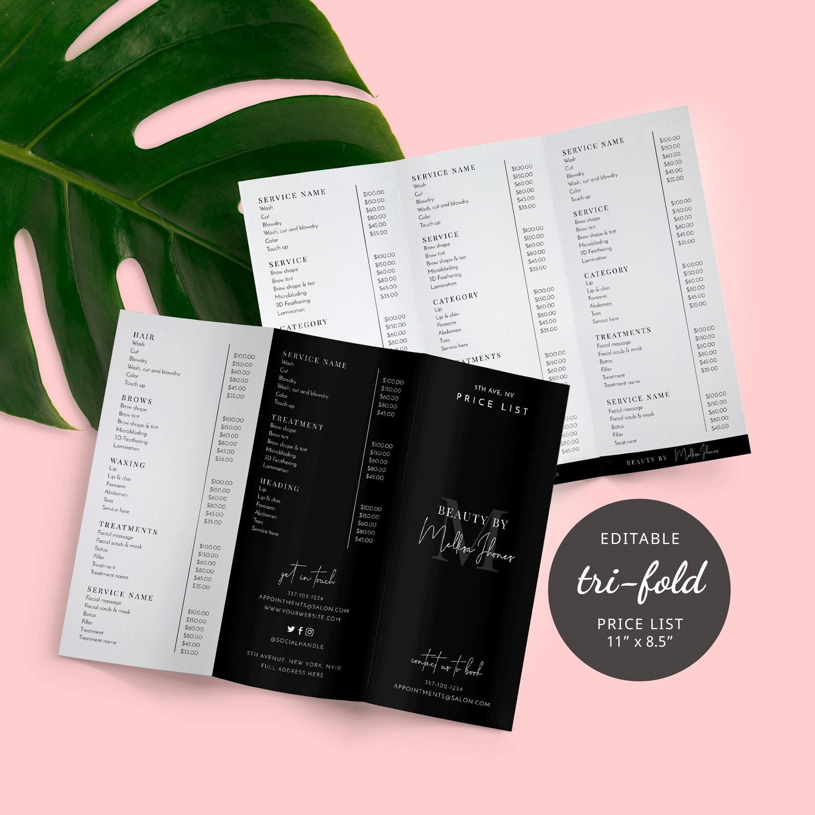 Tri-fold Price List Template Editable Business Pricing Sheet - Etsy