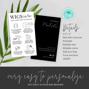 Editable Wig Care Card Template, Printable Natural Wigs Aftercare ...