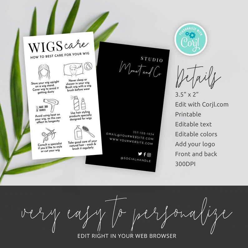 Editable Wig Care Card Template, Printable Natural Wigs Aftercare ...