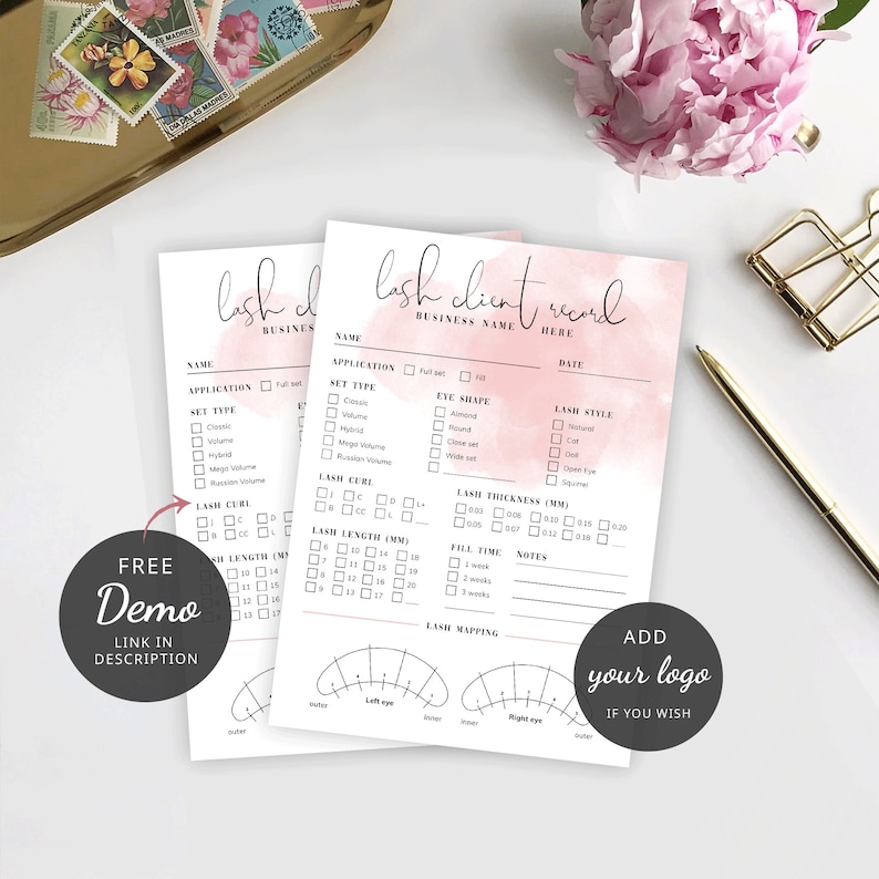 Lash Client Record Template, Editable Lash Mapping Printable Form ...