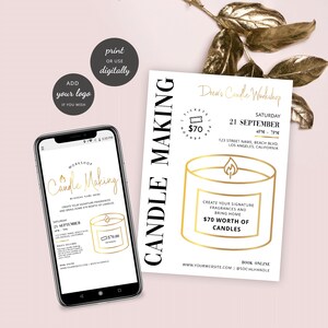 DIY Candle Class Marketing Template, Faux Gold Candle Workshop Promo ...