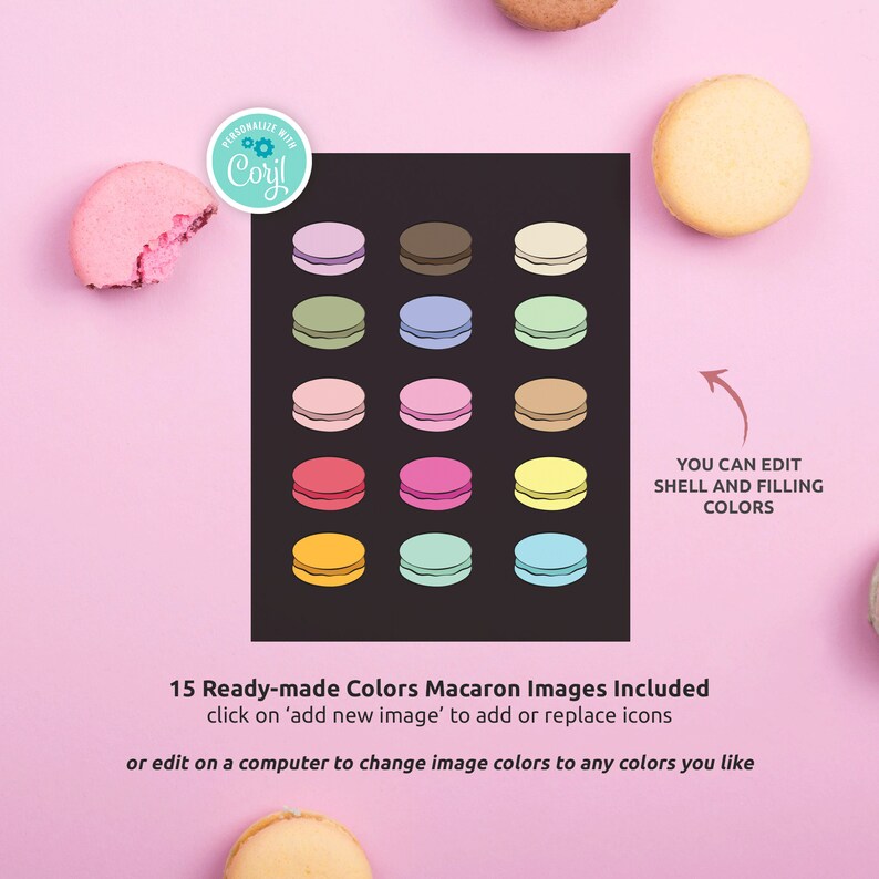 DIY Macarons Menu Template, Feminine Macarons Bar Flavor Sign ...