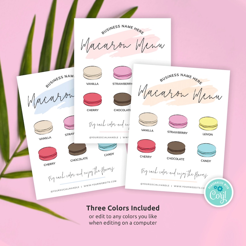 DIY Macarons Menu Template, Feminine Macarons Bar Flavor Sign ...