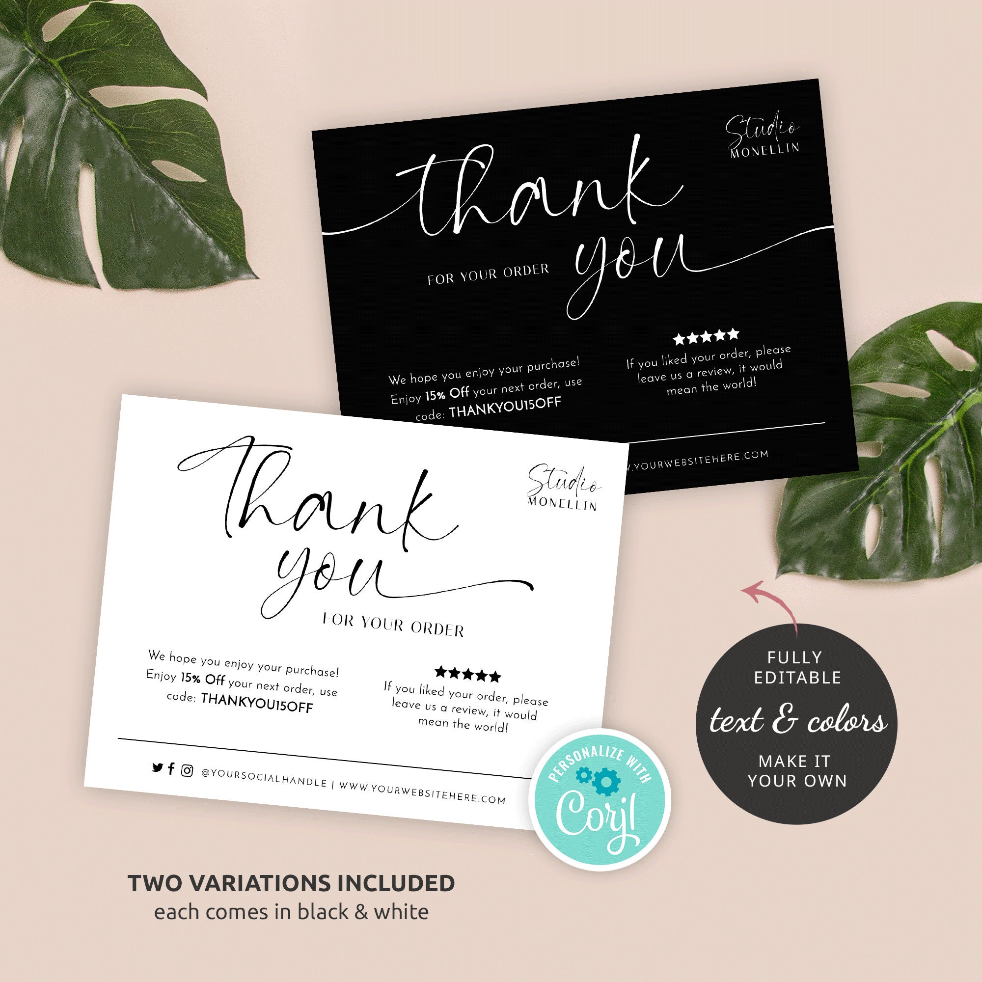 Modern Thank You for Order Card Template Editable Business - Etsy