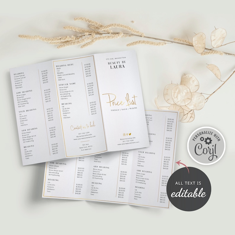 Editable DL Price List Template, Tri-fold Price Sheet Design, Printable ...