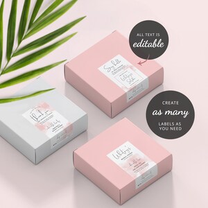 Box Seal Label Template, Pink Watercolor Parcel Seal Stickers, Editable ...