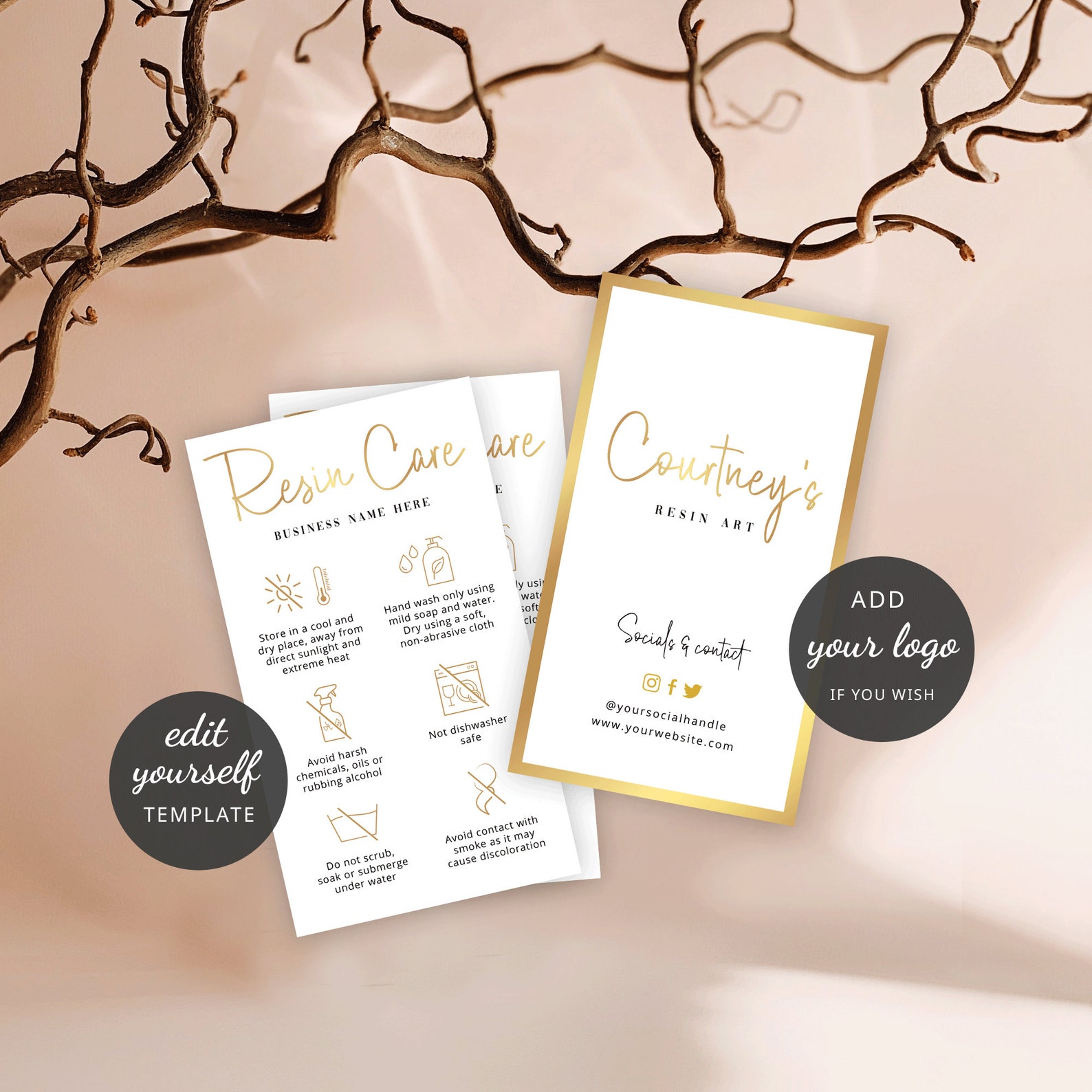 Resin Product Care Card Template, INSTANT Resin Coasters Care Guide ...