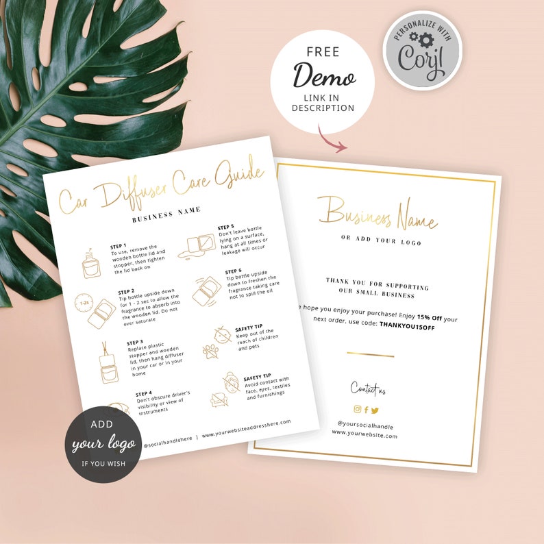 Car Bottle Diffuser Care Card Template Hanging Car Air - Etsy